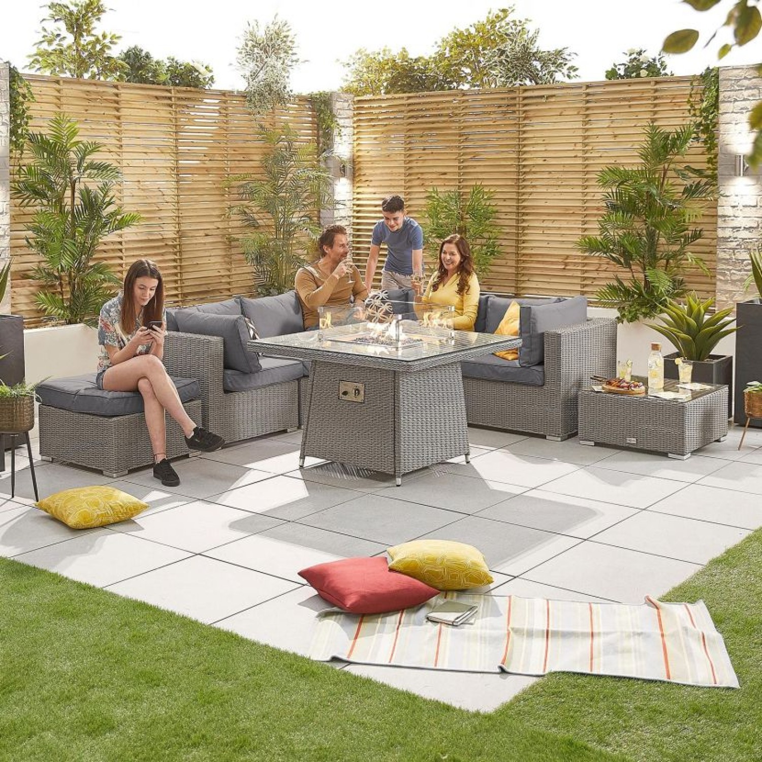 Nova Garden Furniture Heritage Chelsea White Wash Corner Sofa Set with Firepit Table Oak Furniture House